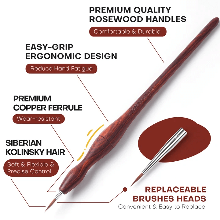 4 Replaceable Brush Heads | Kolinsky Sable Brush with Rosewood Handles ...
